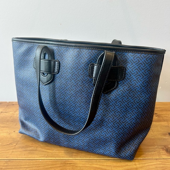 Tila March Paris | Bags | Blue And Black Small Tote With Greek Key ...